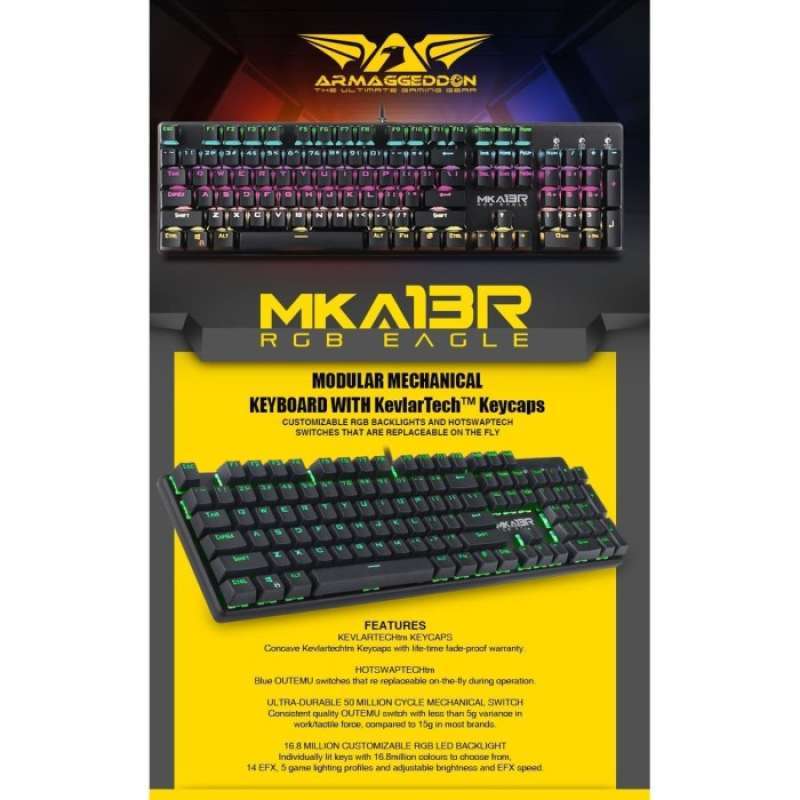Promo Armaggeddon MKA-13R RGB Eagle Mechanical Keyboard Blue Switches ...