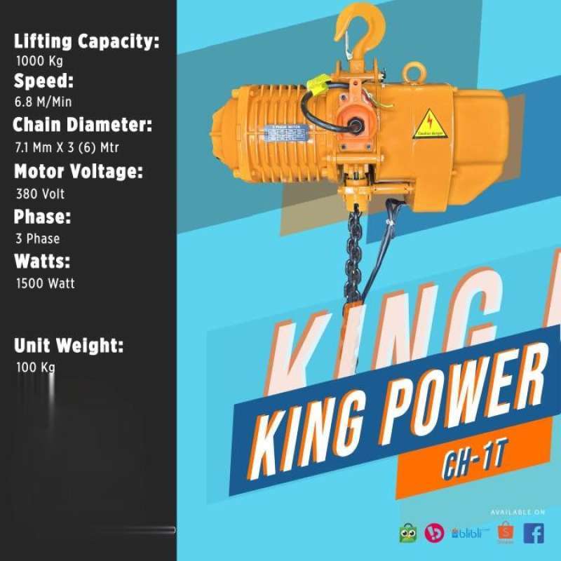 Promo KING POWER CHAIN HOIST 1 TON 1000 KG KILOGRAM 3 PHASE Diskon 23% ...