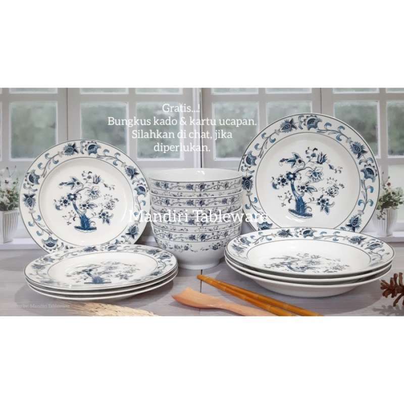 Promo Piring Set Keramik Dinner Set Motif Blue Ming Isi: 12 Pcs Diskon ...