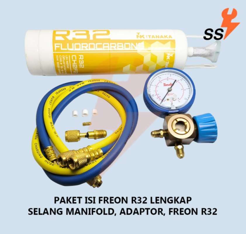 Promo PAKET ISI FREON R32 LENGKAP SELANG MANIFOLD , ADAPTOR , FREON R32 ...