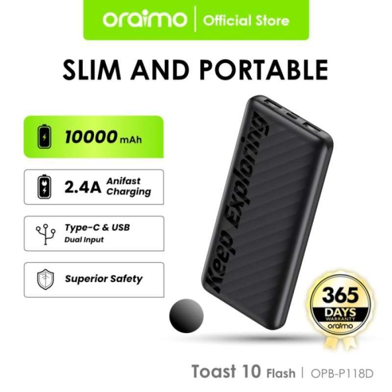 Jual Oraimo OPB-P118D Dual USB Port 10000mAh LED Power Bank Fast ...