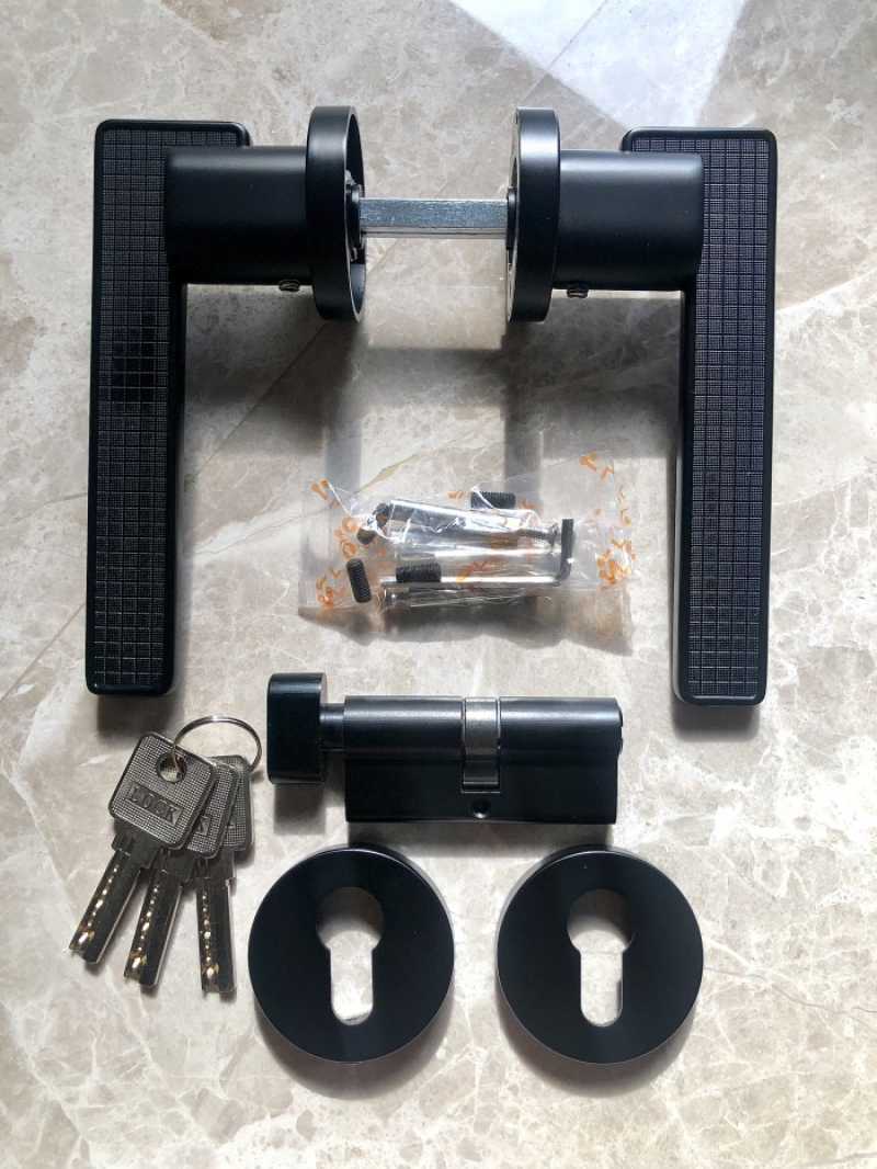 Promo Gagang Pintu Door Handle Kayu Besi Black Hitam Full Set Minimalis ...