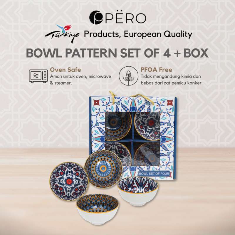 Jual Whs - Pero Bowl Pattern Turkiye Set Of 4 With Gift Box / Set Mangkuk Porcelaine 4pcs Tahan ...
