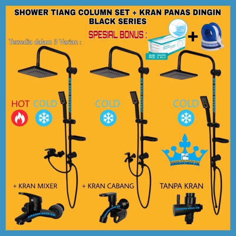 Promo Shower Tiang Column Set Kran Air Panas Dingin Keran Mixer Black Diskon 23% di Seller ...