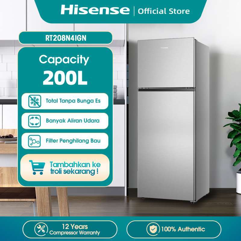 Promo Hisense Kulkas 2 Pintu 200l Gross Capacity Rt208n4ign - Grey【no Frost + Multi Air Flow ...