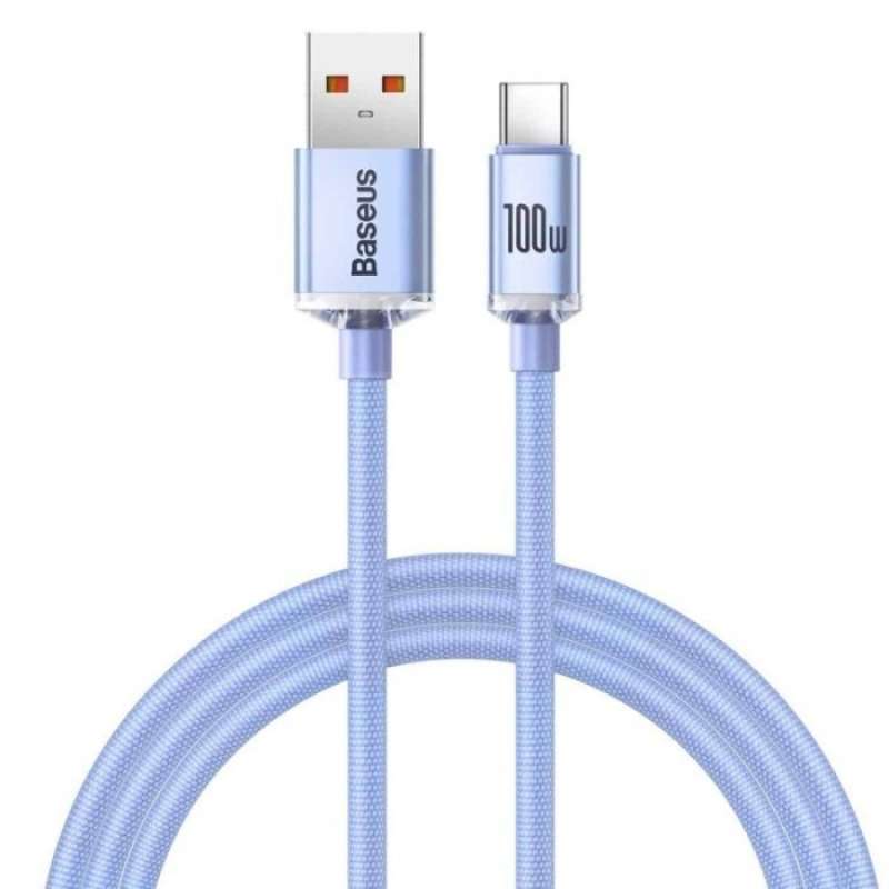 Promo BASEUS USB TO TYPE C KABEL 100W 2M CABLE DATA CRYSTAL FAST CHARGING NAKULASTORE Ungu