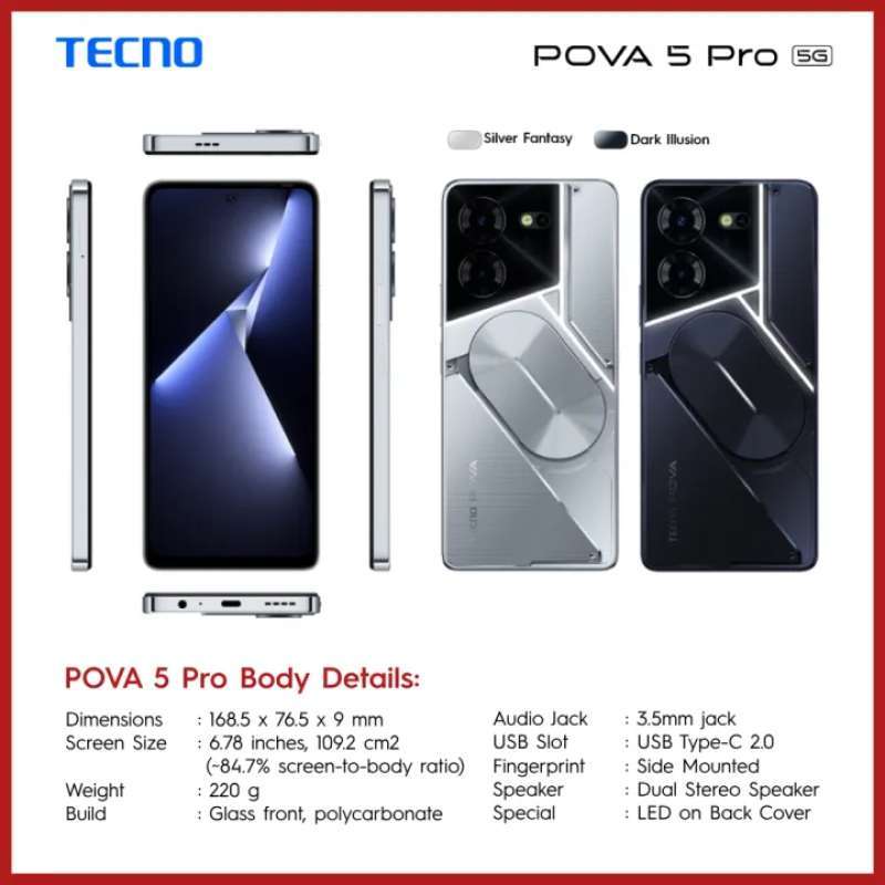 Jual TECNO POVA 5 Pro 5G {8GB / 256GB} 68W Super Fast Charging, NFC ...