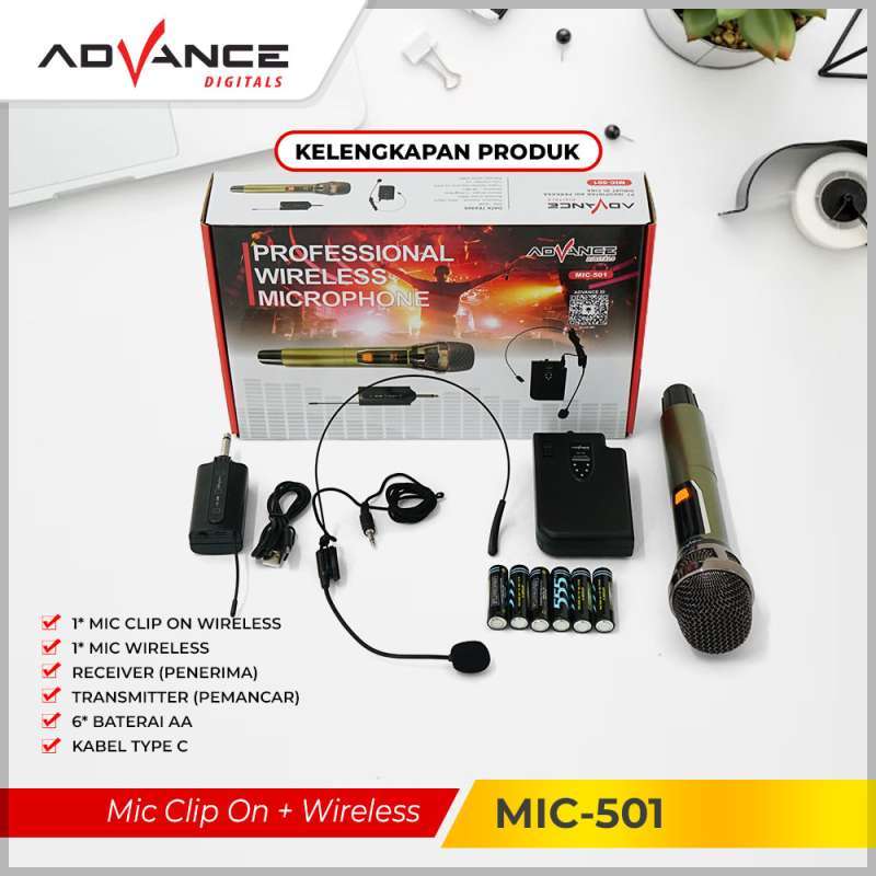 Jual ADVANCE Mic Wireless + Headset Clip On Call Center Microphone MIC ...
