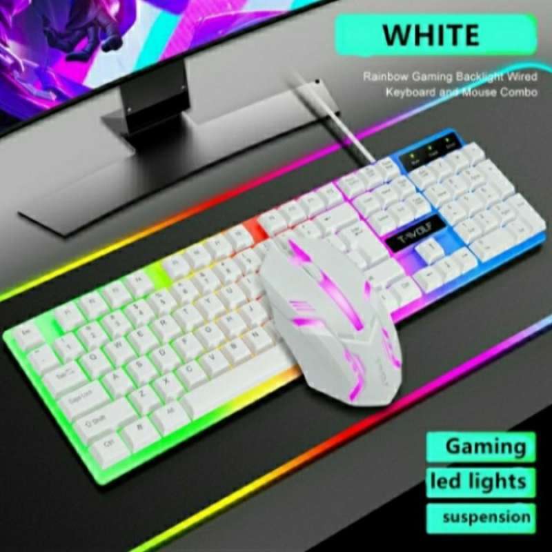 Jual T Wolf Tf230 Rainbow Led Gaming Keyboard Dan Mouse Combo Bundle Putih Di Seller Edumart