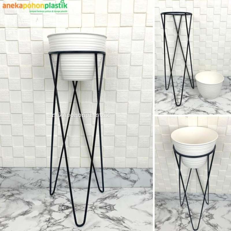 Promo New Standing Pot Besi Kaki Tiga T60Cm + Vas Tawon Putih D21 ...