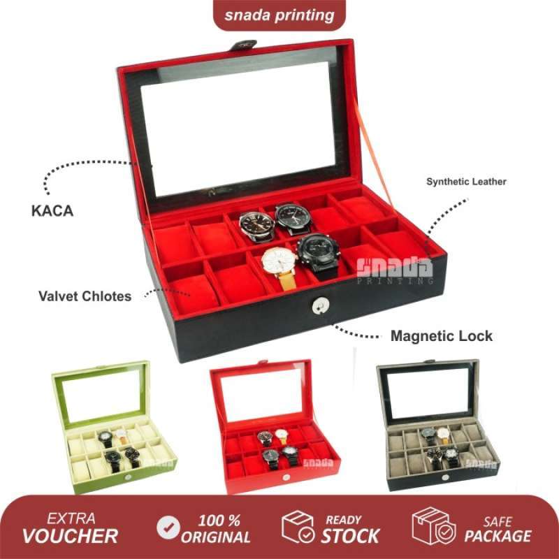 Promo Kotak Jam Tangan Isi 12 Full Motif Dan Warna | Box Jam Tangan Murah | Diskon 33% Di Seller ...