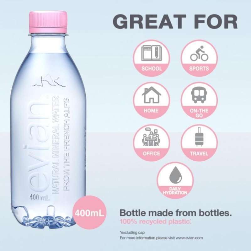 Promo Evian Natural Mineral Water 100% Recycled PET Label Free - 24pcs ...