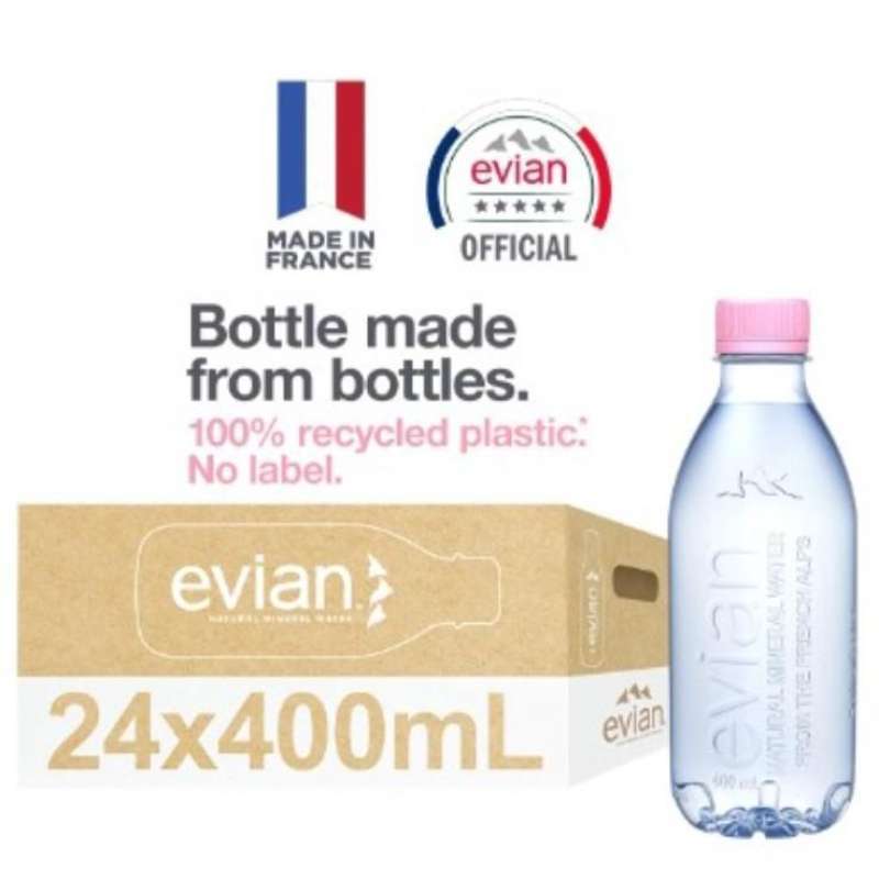 Promo Evian Natural Mineral Water 100% Recycled PET Label Free - 24pcs ...
