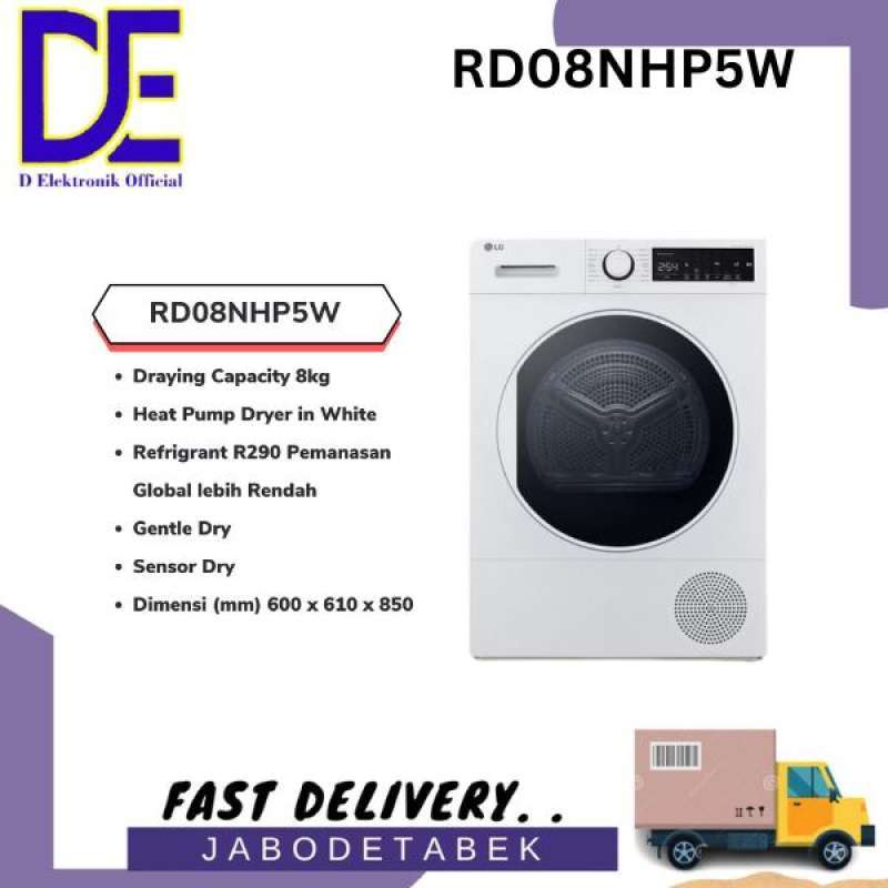 Jual LG RD08NHP5W Dryer / Mesin Pengering Front Loading Heat Pump 8Kg ...