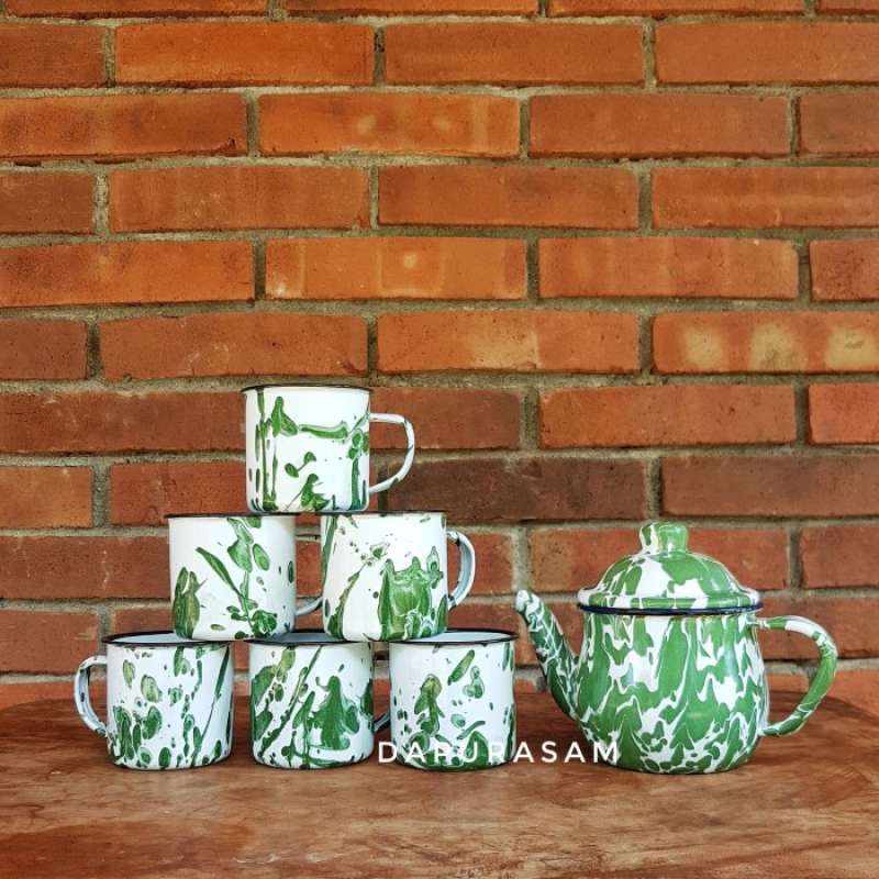 Promo Set Teko Cebol + 6 Mug Lurik 7cm Enamel Seng Blek Gelas Jadul ...