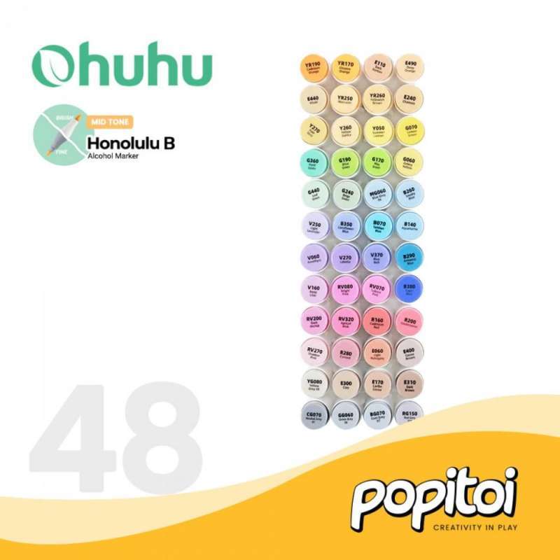 Jual Ohuhu Honolulu B Mid-tone 48 Color Dual Tip Brush Fine Chisel Alcohol Art Marker Spidol ...