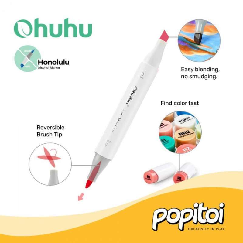 Jual Ohuhu Honolulu B Mid-tone 48 Color Dual Tip Brush Fine Chisel Alcohol Art Marker Spidol ...