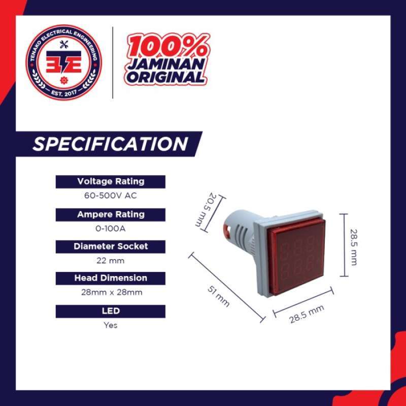 Promo Pilot Lamp LED 22mm 2in1 With Volt+Ampere Meter Indicator Kotak ...