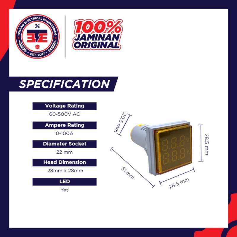 Promo Pilot Lamp LED 22mm 2in1 With Volt+Ampere Meter Indicator Kotak ...