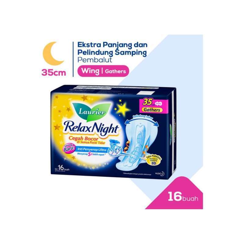 Jual Laurier Pembalut Wanita Relax Night 16 With Gathers Wg 35 Cm Pads Wing Pad Malam Panty ...