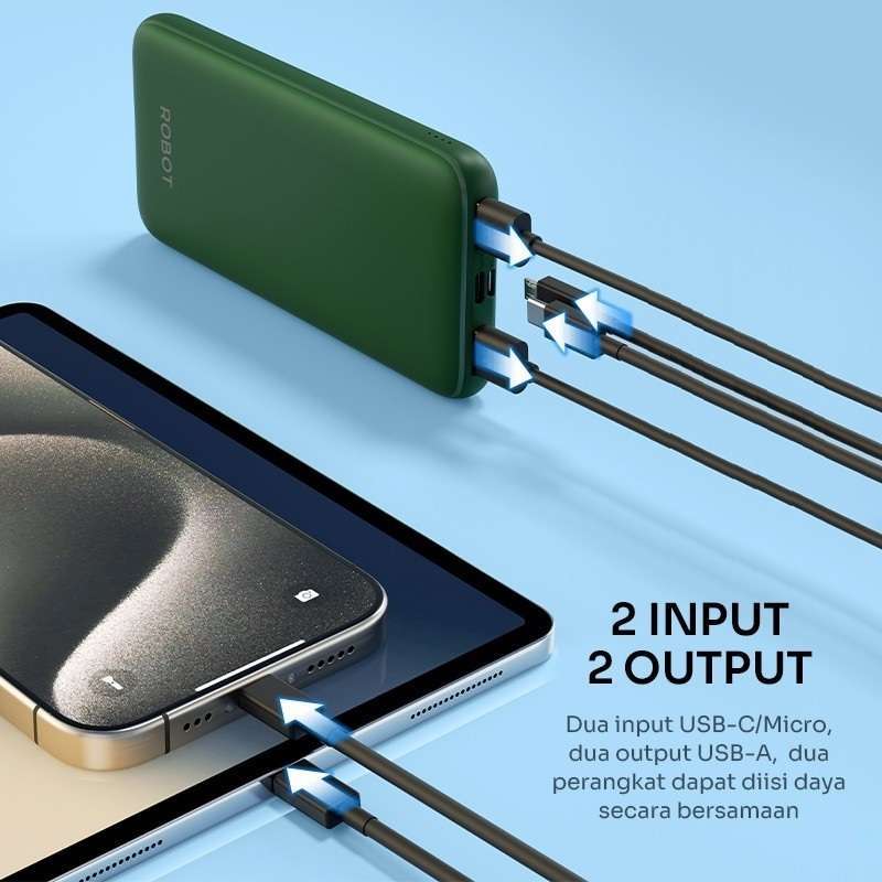 Promo Robot Rt12 Powerbank 10000mah Dual Input Output Slim Real Capacity - Biru Diskon 35% Di ...