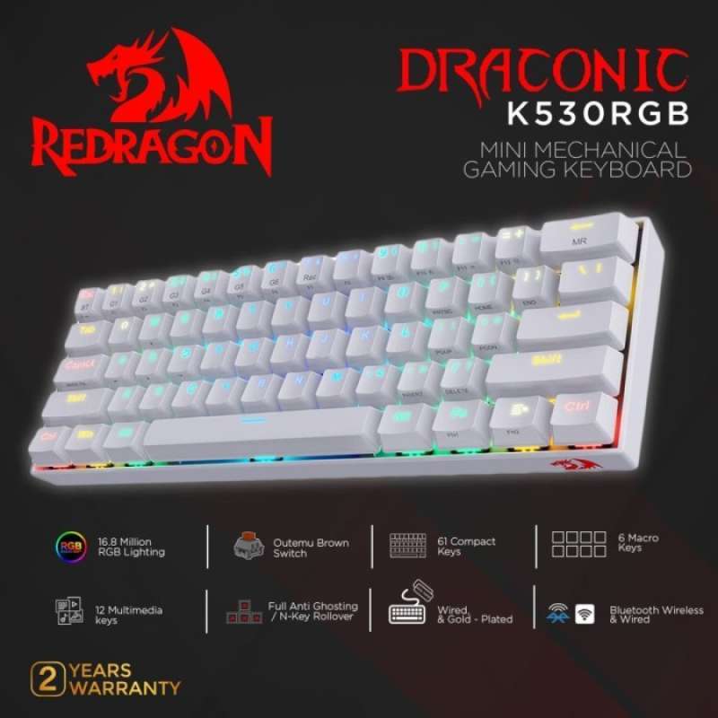 Promo 100% Produk Ori Redragon Draconic White K530rgb - Dual Mode ...