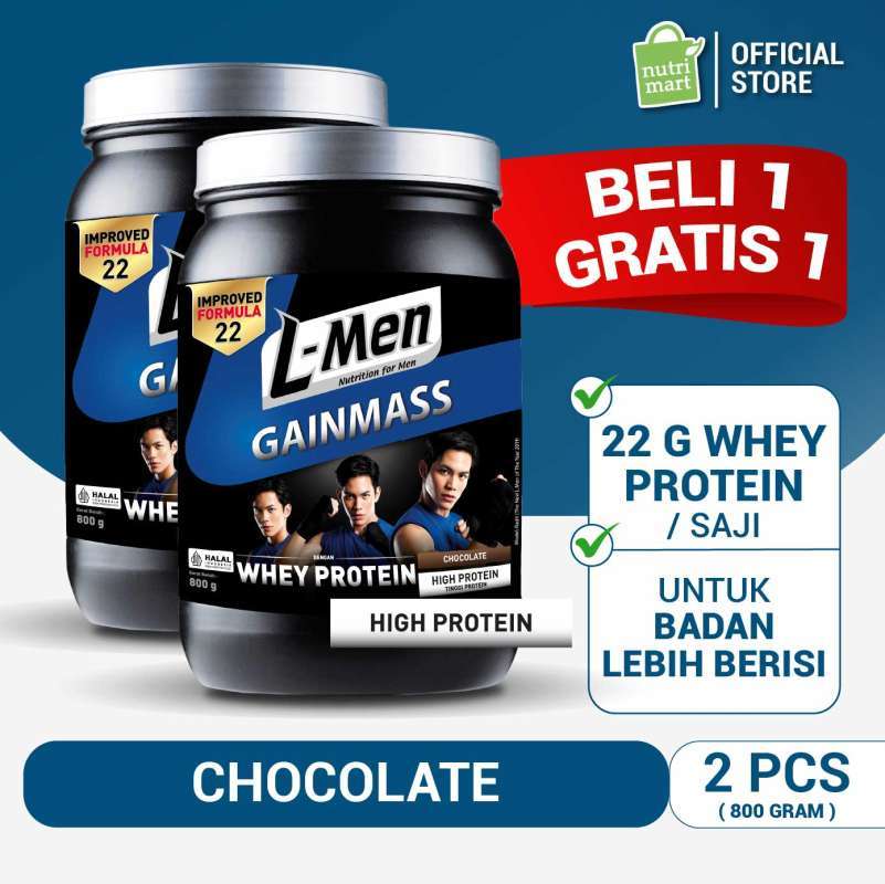 Promo Twin Pack - L-men Gain Mass Chocolate 800g - 22g Whey Protein - 10 Serving - Dilengkapi ...