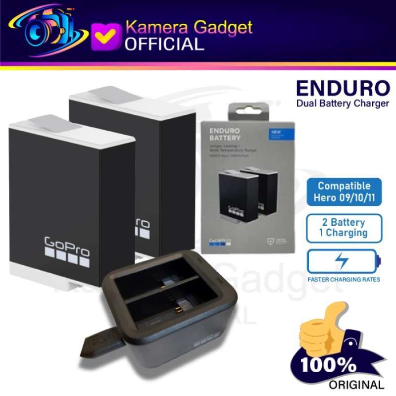 Promo Gopro Dual Battery Charger + Dual Enduro Battery Hero 11 Hero10 ...