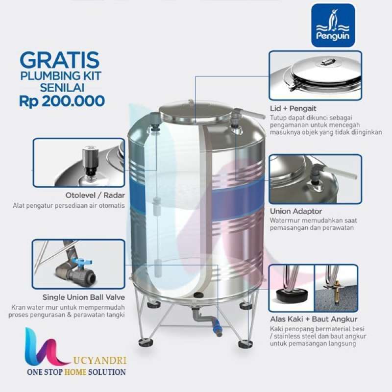 Jual Toren Air Penguin Stainless Steel Tbsk 600 Tangki Air Stainles 600 ...