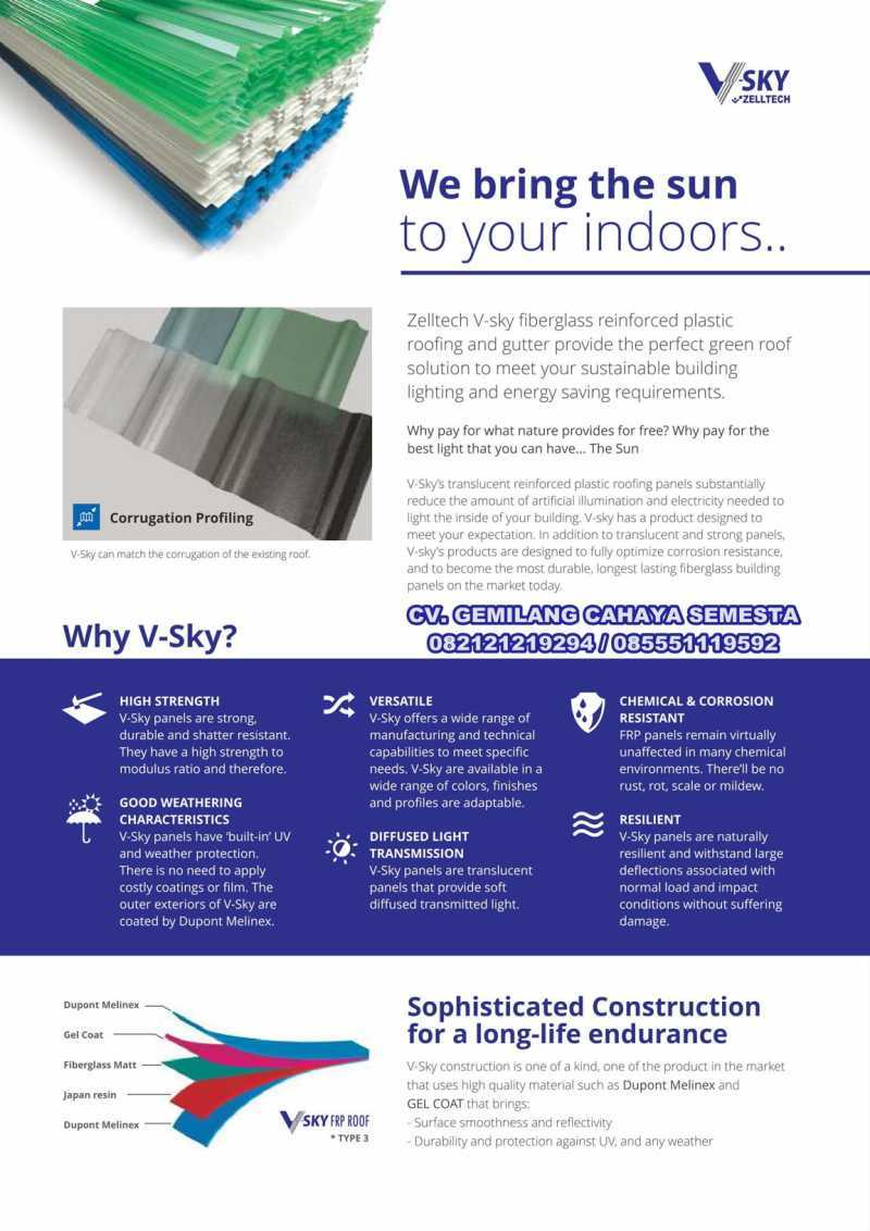 Jual V-sky Frp Roof ( 1,5 Mm ) / Atap Fiberglass / Atap Transparan Di ...