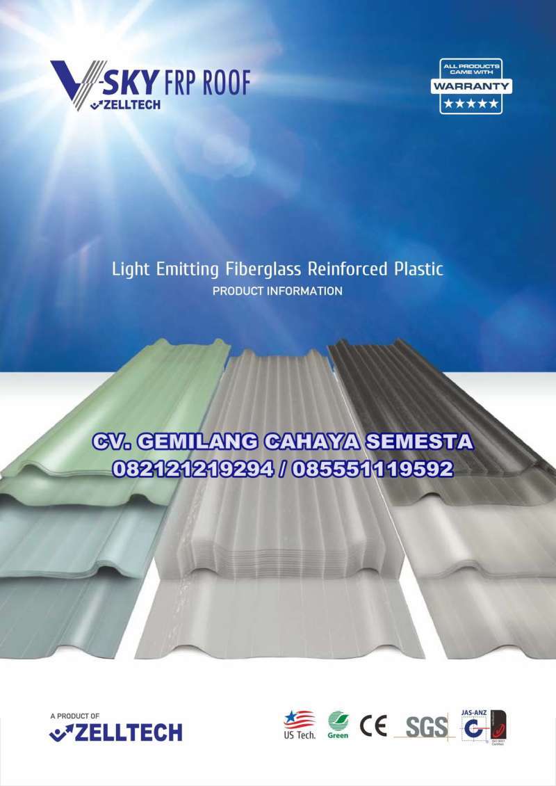 Jual V-sky Frp Roof ( 1,5 Mm ) / Atap Fiberglass / Atap Transparan Di ...