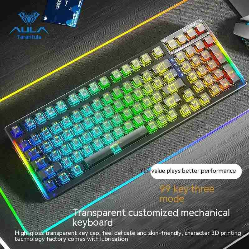 Promo Keyboard Gaming Aula F98 Fully Transparent With 3 Mode Connection ...
