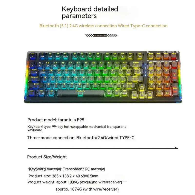 Promo Keyboard Gaming Aula F98 Fully Transparent With 3 Mode Connection ...
