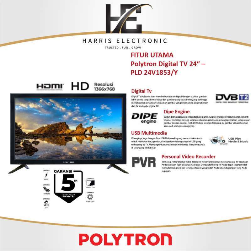 Jual Tv Led Polytron Elektronik 24 Inch Digital Tv 24v1853 Garansi ...