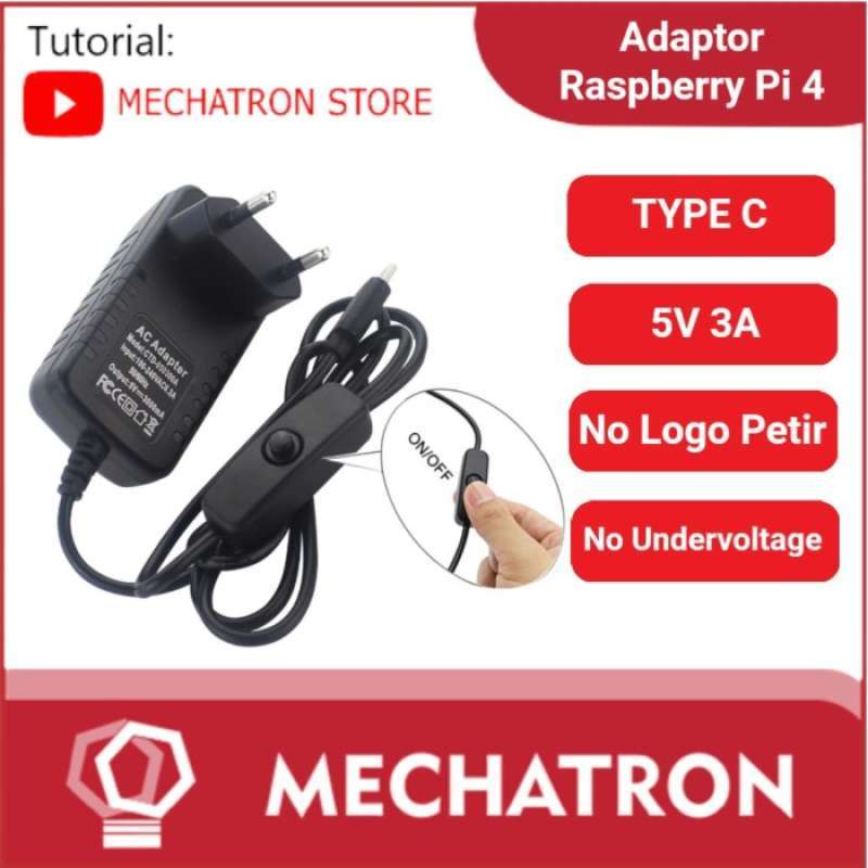 Jual Adaptor Khusus Raspberry Pi 4 Pi4 Power Supply 5v 3a Usb Type C Di ...