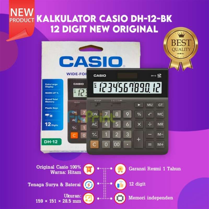 Jual Calculator Desktop Casio Dh-12 Black 12 Digit White Dh 12 New ...