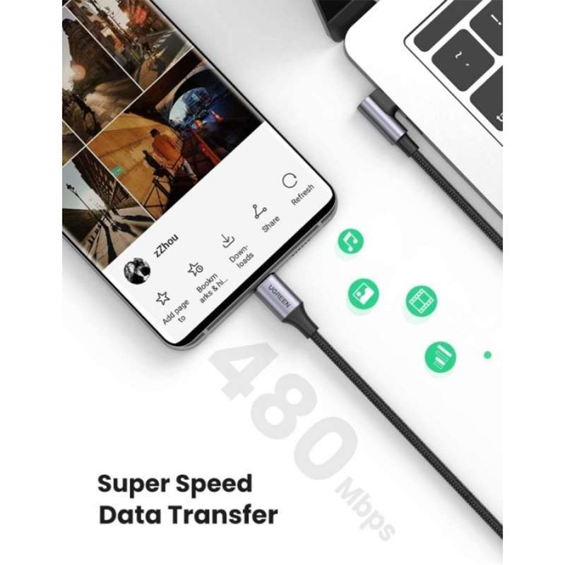 Promo Cable Gaming Usb C 2.0 To C Elbow Ugreen Braided 5a Pd Qc Fast ...