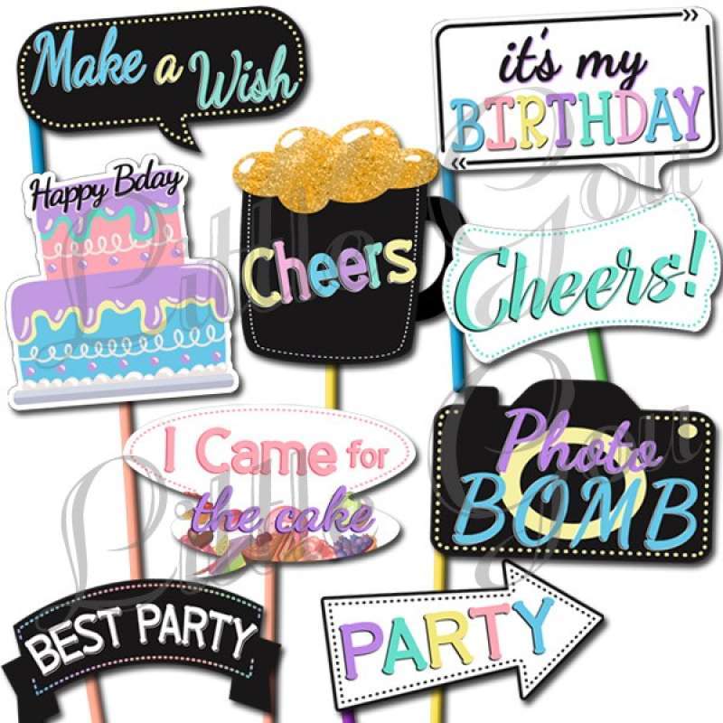 Jual Photo Booth Prop Ulang Tahun Pastel 9 Pcs / Birthday Photo Props ...