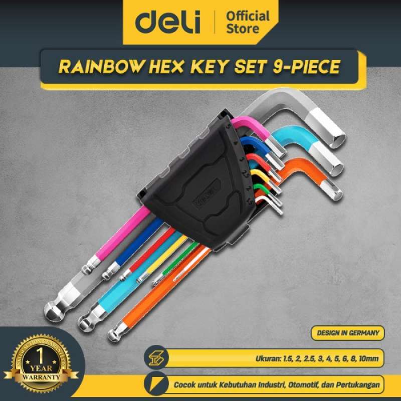 Jual Deli Kunci L Set 9 Pcs Pelangi Ujung Bola 1.5-10mm / Hex Key ...