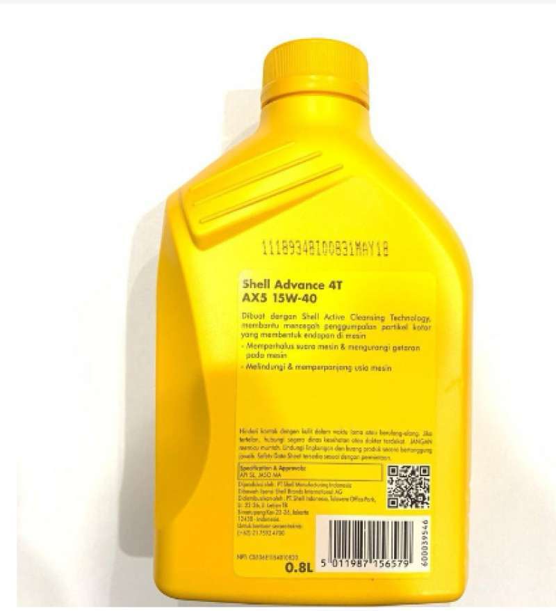 Jual Oli Shell Advance Ax5 Kuning 15w-40 800ml Oli Mesin Motor Shell Ax ...