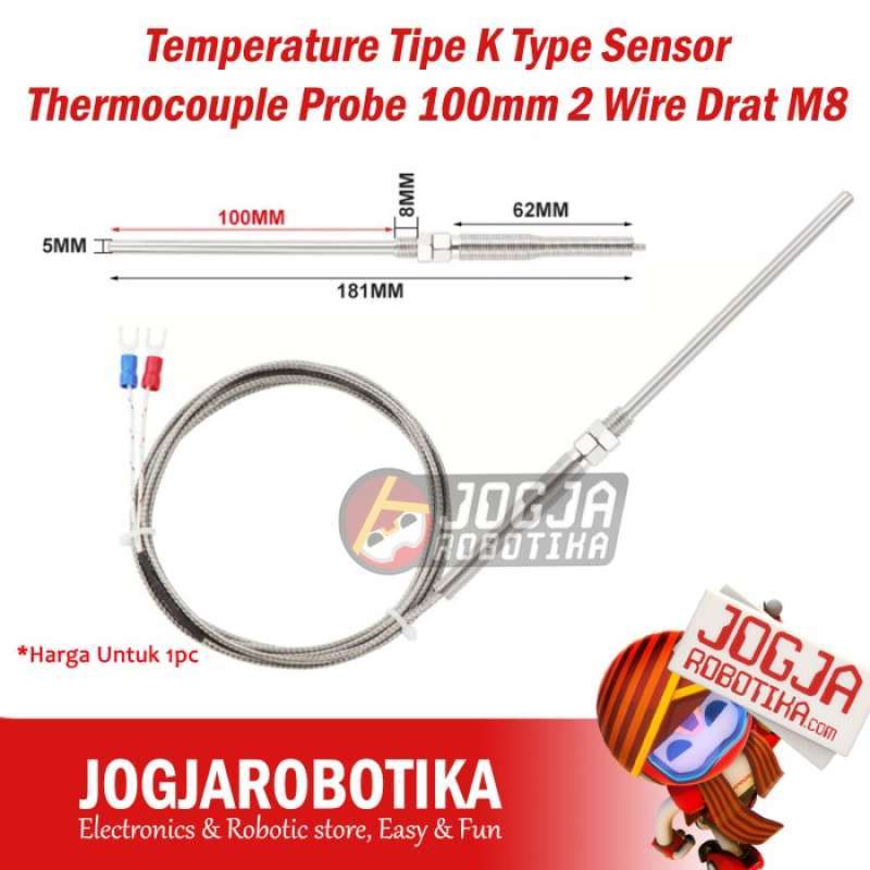 Jual Temperature Tipe K Type Sensor Thermocouple Probe 100mm 2 Wire ...