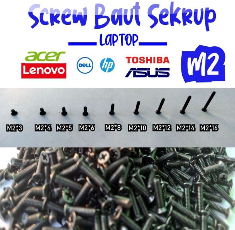 Jual Screw Baut Sekrup Laptop Asus Lenovo Toshiba Acer Dell Hp M2 M2.5 ...