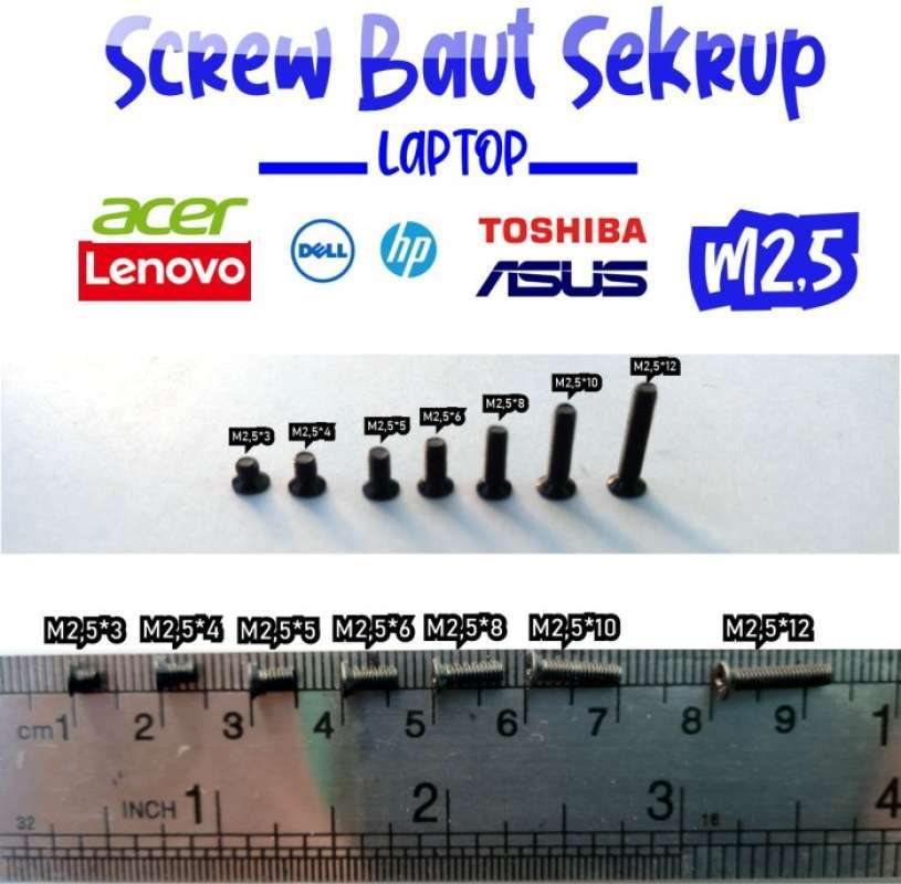 Jual Screw Baut Sekrup Laptop Asus Lenovo Toshiba Acer Dell Hp M2 M2.5 ...