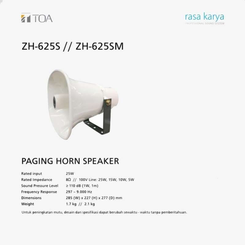 Promo Toa Zh-625s Zh-625sm Zh625s Zh625sm 625 Paging Horn Speaker S Sm Diskon 23% Di Seller ...