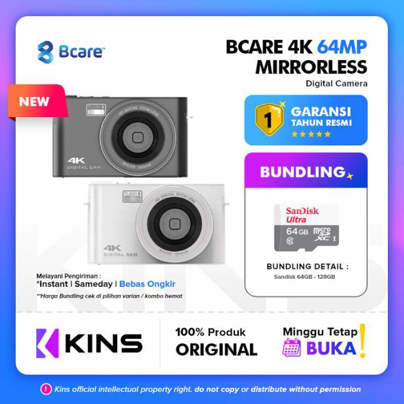 Promo Bcare Mirrorless Digital Camera 64mp 4k - Kamera Pocket 3.0 Ips ...