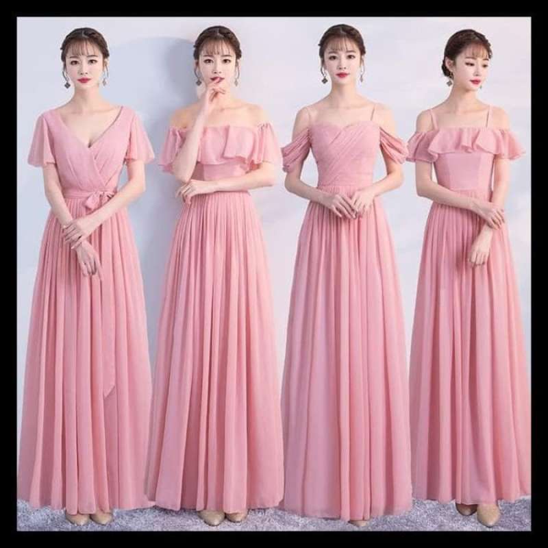Jual Bridesmaid Dress Gaun Pengiring Pengantin Elegant Chiffon Pink ...