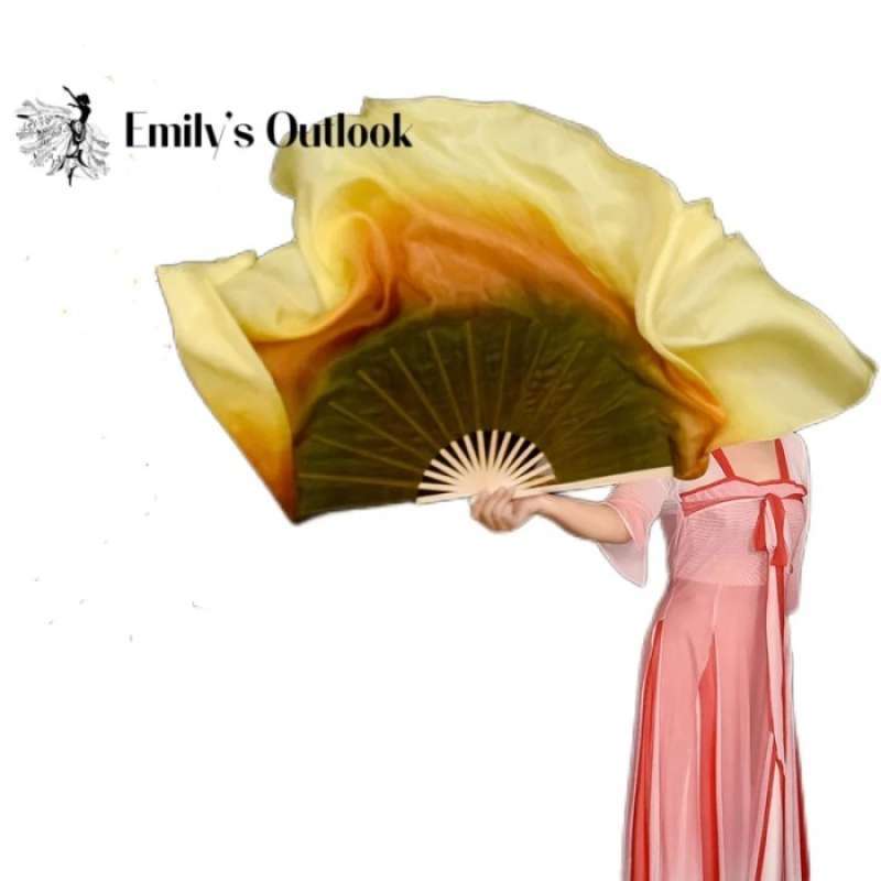 Jual Chinese Folk Dance Silk Veil 100% Real Bamboo Extra Long Flowy Fan ...