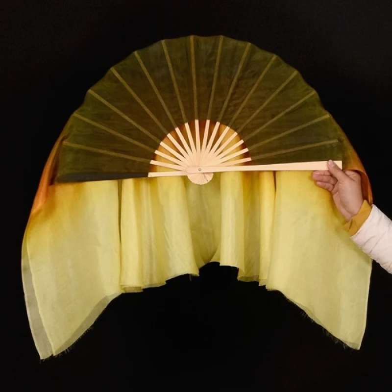 Jual Chinese Folk Dance Silk Veil 100% Real Bamboo Extra Long Flowy Fan ...