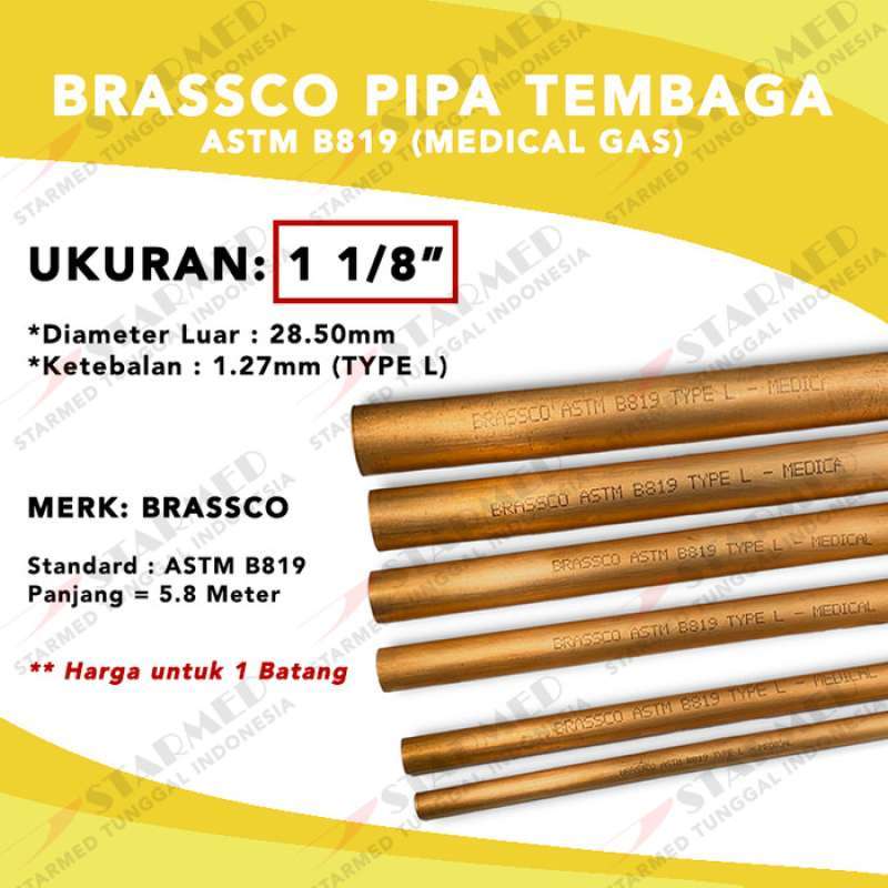 Promo Brassco Pipa Tembaga Batangan Astm B819 1 1/8 - Pipa Gas Medis ...