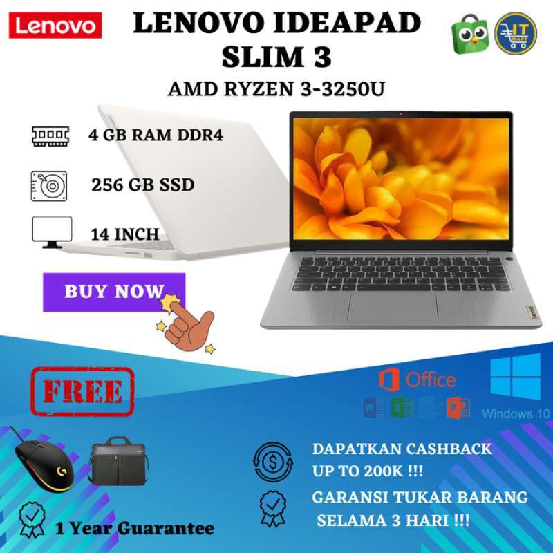 Promo Lenovo Ideapad Slim 3 Amd Ryzen 3-3250u Ram 4gb 256 Gb Ssd Fhd Diskon 33% Di Seller ...